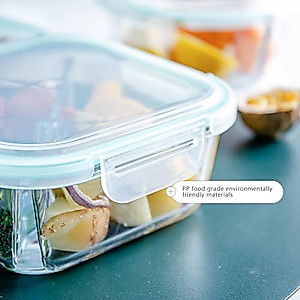 ATRDTO 6 Pieces Square Glass Food Storage Containers with Lids, Meal Prep Containers for Food Storage, BPA Free & Leak Proof (3 lids & 3 Containers)