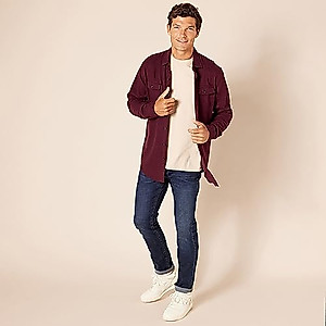 Amazon Essentials Men's Regular-Fit Long-Sleeve Two-Pocket Flannel Shirt, Burgundy Heather, Large