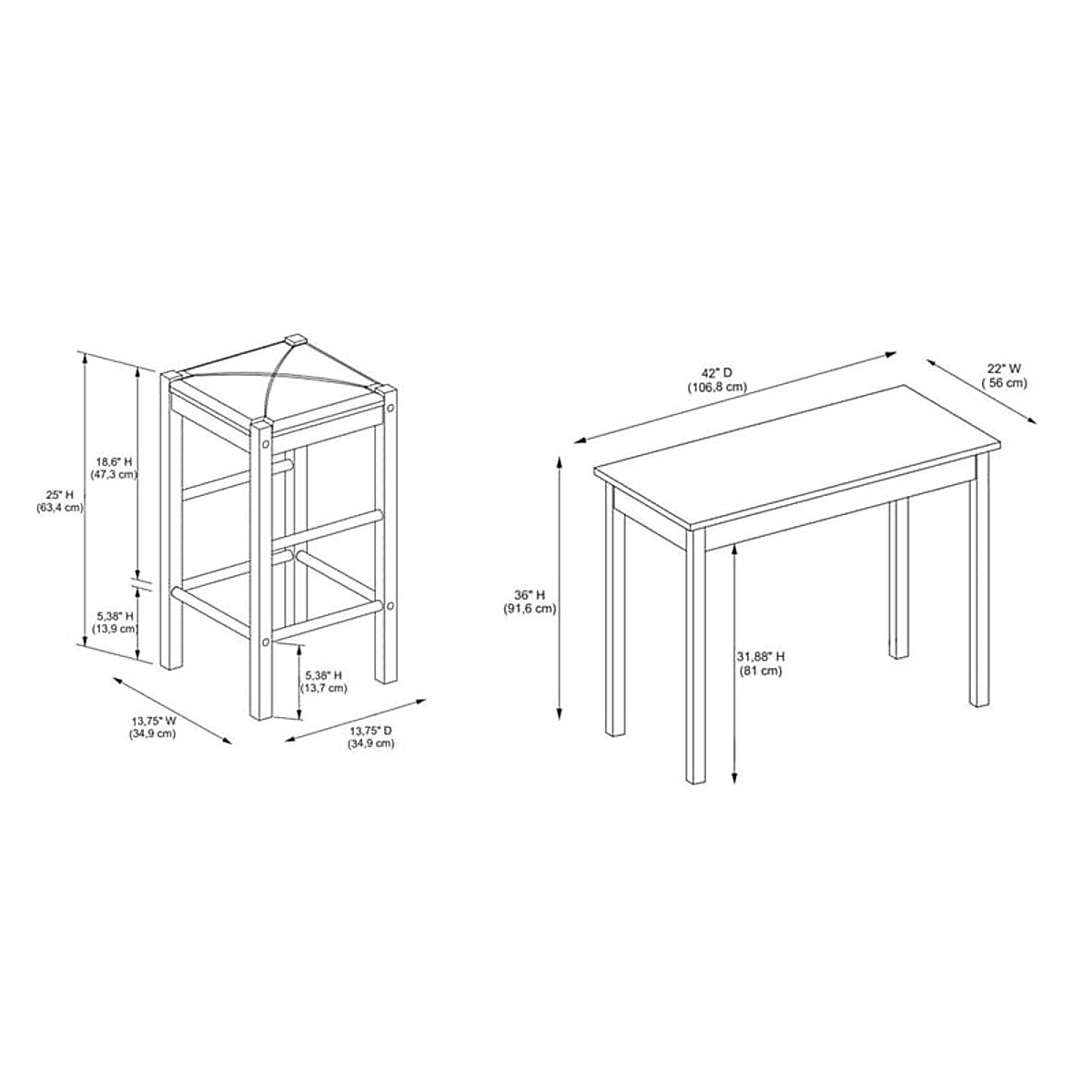 Linon Tifton Three Piece Wood Faux Marble Tavern Set in Black