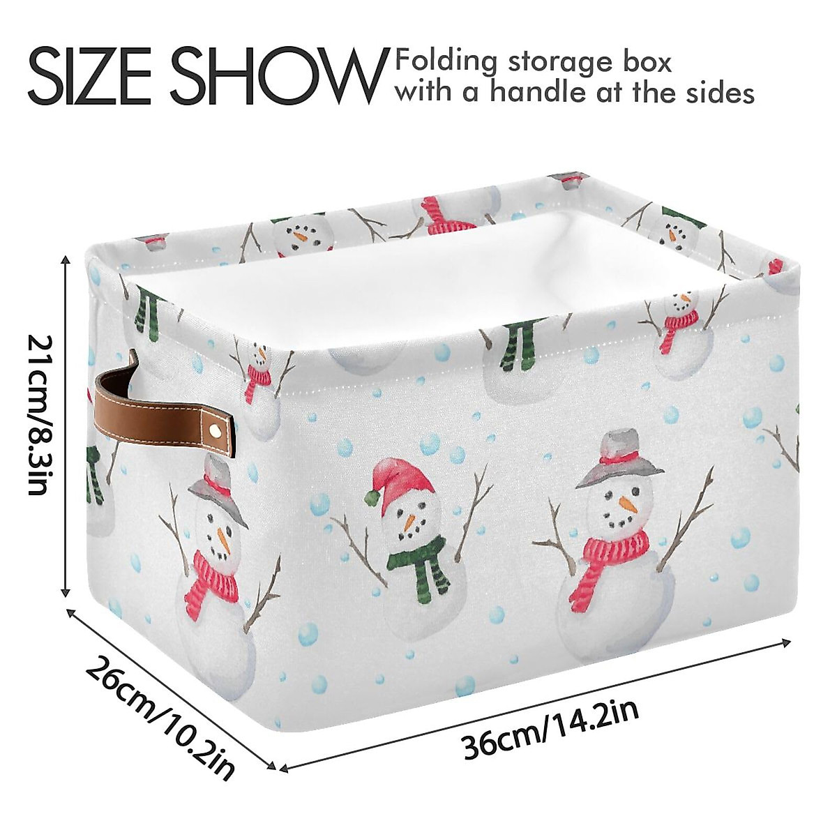 Cute Snowmen Christmas Storage Basket Bins Decorative Toy Laundry Basket Organization with Handles for Living Room Clothes Nursery Closet Shelf Playroom,1 pcs