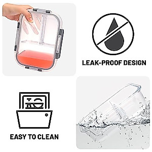 Moretoes 5pcs 35oz Glass Food Storage Containers 3 Compartments Portion Control with Upgraded Snap Locking Lids, Meal Prep Glass Airtight Leakproof Set, Safe Home Container Suitable for Freezer, Ovens