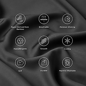 Bedsure King Size Pillow Cases Set of 2, Rayon Derived from Bamboo Cooling Pillowcase, Silky Soft & Breathable Pillow Cover with Envelope Closure, Gifts for Men or Women, Black, 20x40 Inches