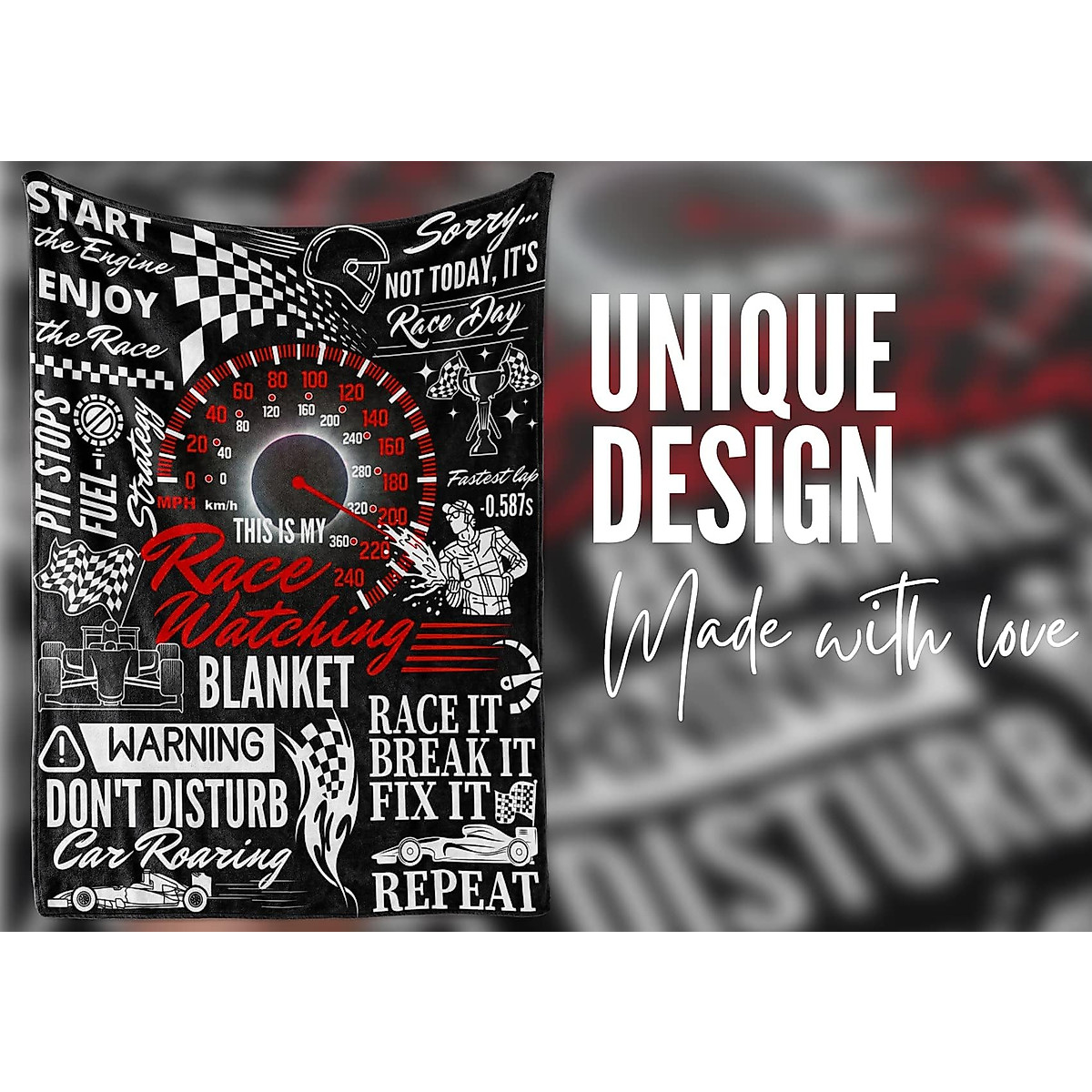 InnoBeta Car Racing Gifts, Cool Speed Racing Car Throw Blanket for Kids Boys 50"x65", Perfect for Sofa Bed Couch, Car Racing Quotes