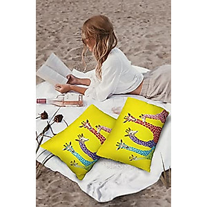 Animal Giraffe Abstract Painting Outdoor Pillow Cover 12x20 Inch Cushion Sham Case, Yellow Backdrop Waterproof Decorative Lumbar Throw Pillowcase for Outside Garden Patio Porch Couch Chair Tent