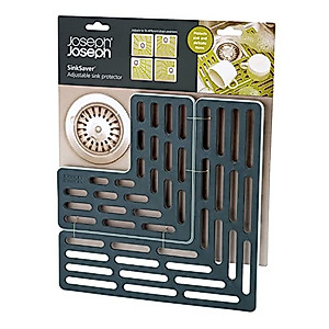 Joseph Joseph SinkSaver Adjustable Sink Protector Mat Two Grid Sections Fits Different Drain Positions Non-Slip, Gray