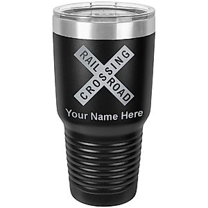 LaserGram 30oz Vacuum Insulated Tumbler Mug, Railroad Crossing Sign 1, Personalized Engraving Included (Black)