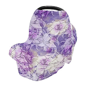Kigai Lily Flowers Purple Car Seat Cover for Babies, Multi Use Nursing Covers for Breastfeeding, Carrier, Stroller, Shopping Cart - Soft Breathable Shower Gifts for Boys Girls