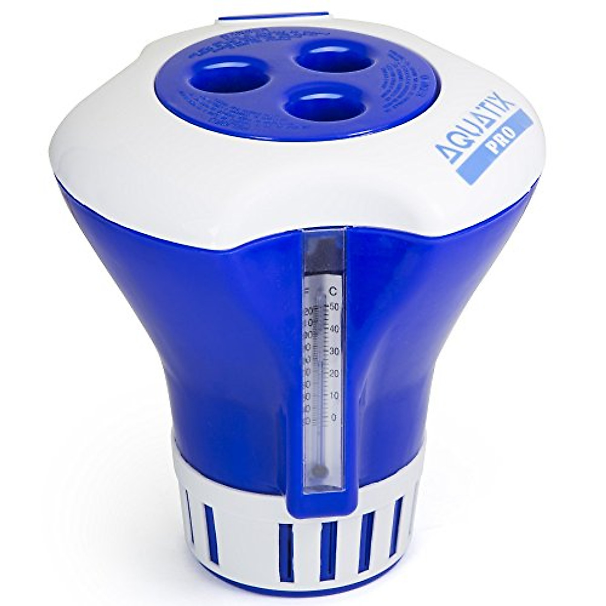 Aquatix Pro Pool Chlorine Floater Dispenser with Thermometer for 1 to 3 inch Tablets, Large & Durable Floating Dispenser for Spa, Hot Tub, In-ground & Above Ground Pools, Adjustable Flow Rate