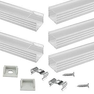 Muzata 5Pack 3.3FT/1M Plus-Size LED Channel System for Waterproof LED Strip up to 16mm Width Silver LED Strip Channel 18x13mm Clear Anti-UV Sun Protect Cover U103 WT