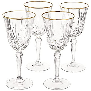 Lorren Home Trends Siena Collection Crystal Red Wine Glass with Gold Band Design, Set of 4, 7.5 fluid ounces