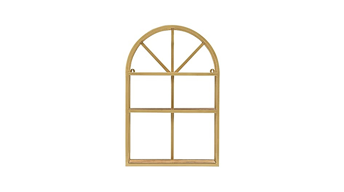 Powell Furniture Linon Penelope Metal and Wood Wall Shelves in Gold and ...