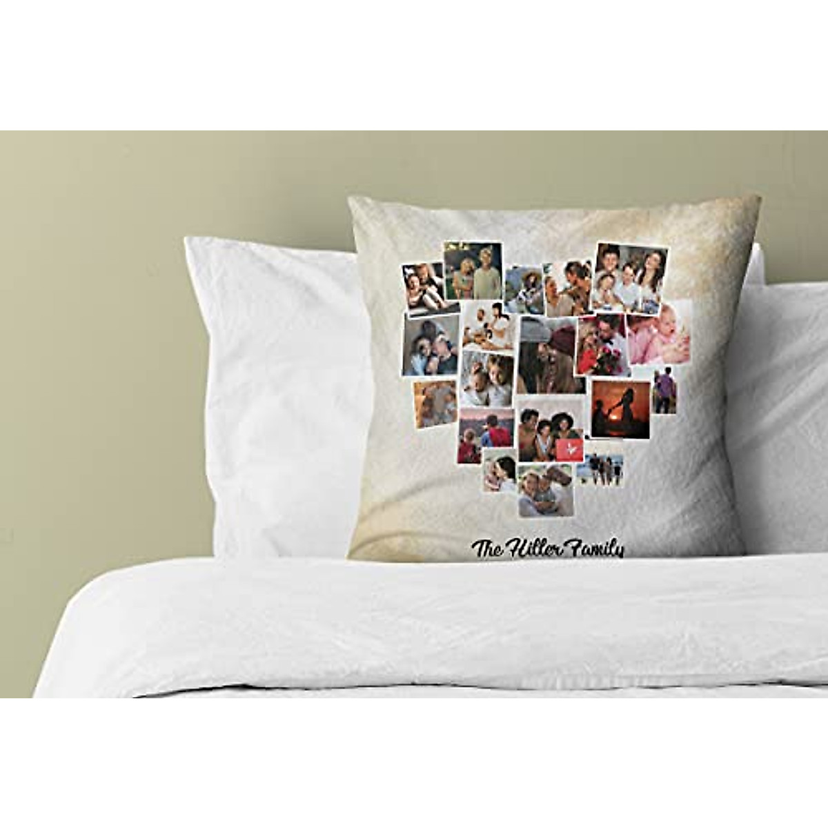 Launchigo Customized Heart Collage Pillow - Photo & Name Pillow. Best Gift for Birthday, Anniversary & Christmas.{Insert+Cover} (Heart Collage 03, 14" X 14")