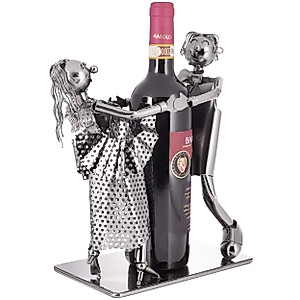 BRUBAKER Bottle Holder Dancing Couple - Pair Sculpture Metal - Bottle Stand - with Greeting Card - Wedding Favours