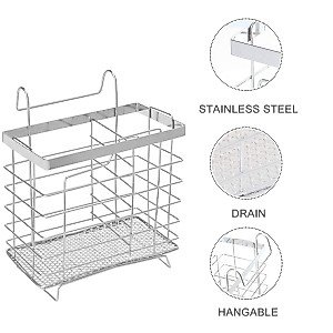 DOITOOL Dish Rack Cutlery Drainer Wall Mounted Stainless Steel kitchen Utensil holder Kitchen Utensil Storage Organizer Caddy for Chopsticks Forks Spoons Tableware Dish Drainer Rack Sponge Holder