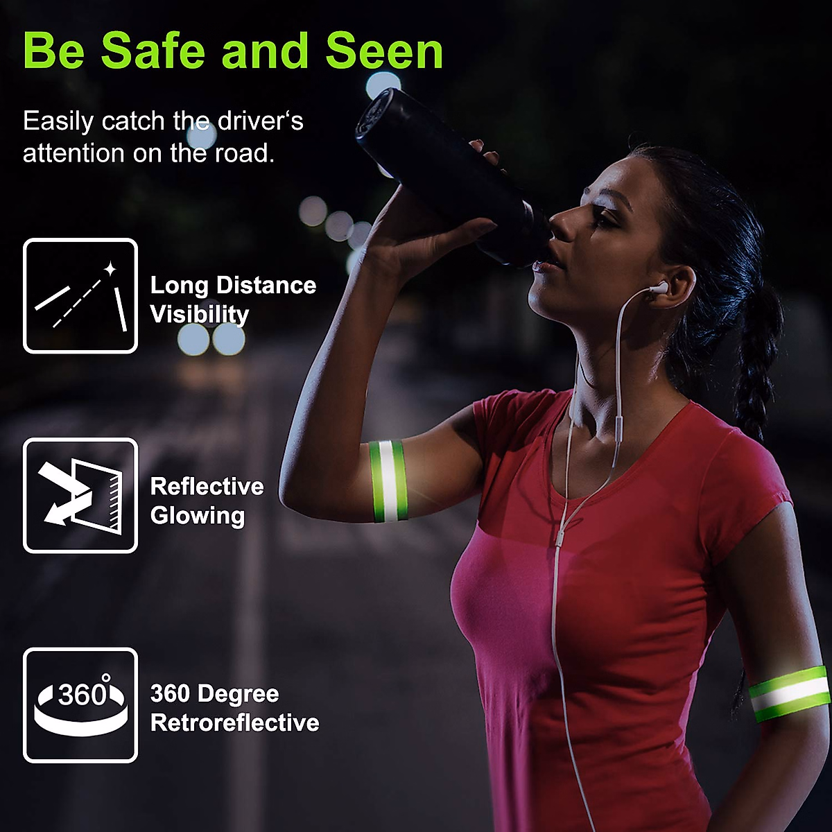 8 Pieces Reflective Bands Winter High Visibility Reflector Bands Reflective Straps Tape Bracelets Reflective Running Gear for Women Men Running Cycling Walking Arm Wrist Ankle Leg (Green)