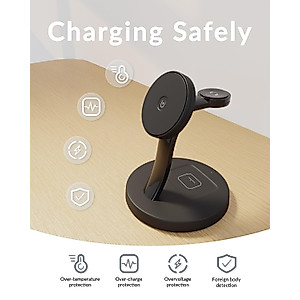 3 in 1 Wireless Charger for MagSafe, Wireless Charging Station, Compatible with iPhone 15/14/13/12, Apple Watch, AirPods Pro/3/2 (Cable and Adapter Included) Black