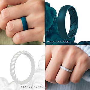Saco Band Silicone Ring Wedding Band for Women - 10 Pack Ring Set (White, Black, Pearl Silver A, Dark Teal B, Purple 2613 - Size 6.5-7 (17.35mm))
