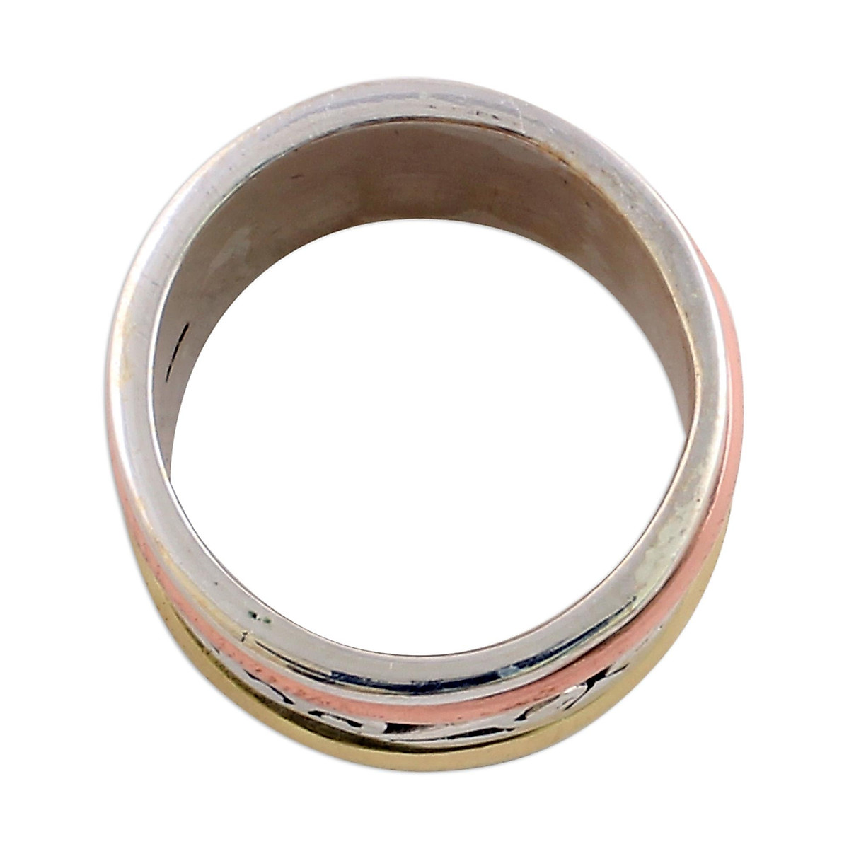 NOVICA Artisan Handmade Sterling Silver Meditation Spinner Ring Copper Brass Indian Spiral No Stone [band Width 15 mm W] ' Spinning Clouds'