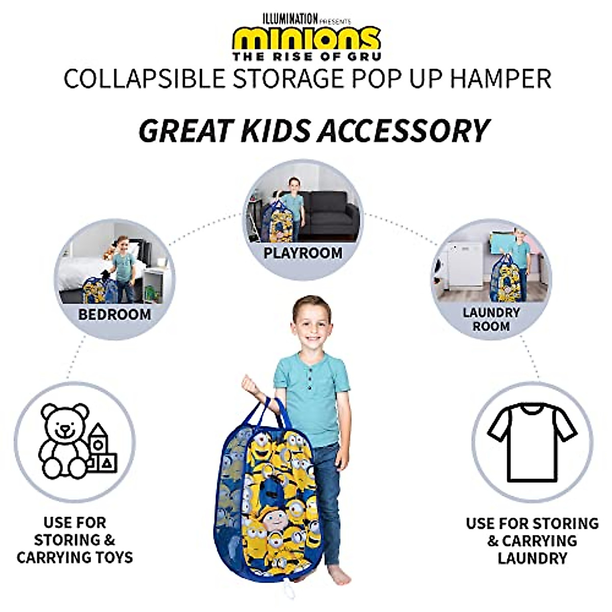 Franco Kids Room Collapsible Storage Bin Pop Up Hamper, One Size, Minions The Rise Of Gru