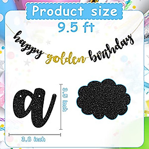 Halodete Happy Golden Birthday Banner, Happy 30th 40th 50th 60th Birthday Banner, Happy Birthday Party Decorations - Black Gold Glitter