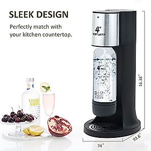 4° Sparkling Water Maker, Carbonated Water Machine and Soda Maker Machine for Home or Office, with 1.0L BPA-free Sparkling Water Bottle, Compatible with Any Screw-in 60L CO2 Carbonator(NOT Included)(Matte Black)