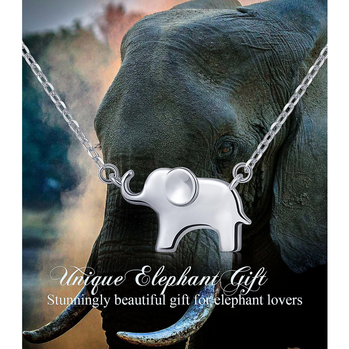 Ladytree S925 Sterling Silver Lovely Elephant Pendant Necklace for Women Jewelry Gift