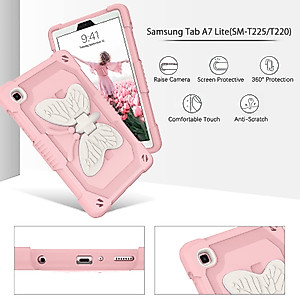 YINLAI Case for Samsung Galaxy Tab A7 Lite, Tab A7 Lite Case 8.7 Inch Silicone Kids Girls with Butterfly Kickstand Shockproof Protective Tablet Cover for Samsung Tab A7 Lite SM-T225/T220/T227, Pink