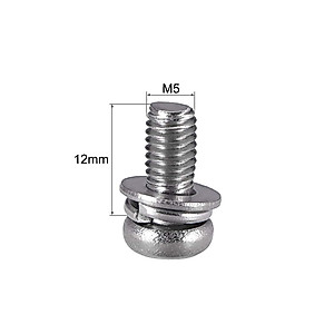 uxcell M5 x 12mm Stainless Steel Phillips Pan Head Machine Screws Bolts Combine with Spring Washer and Plain Washers 5pcs