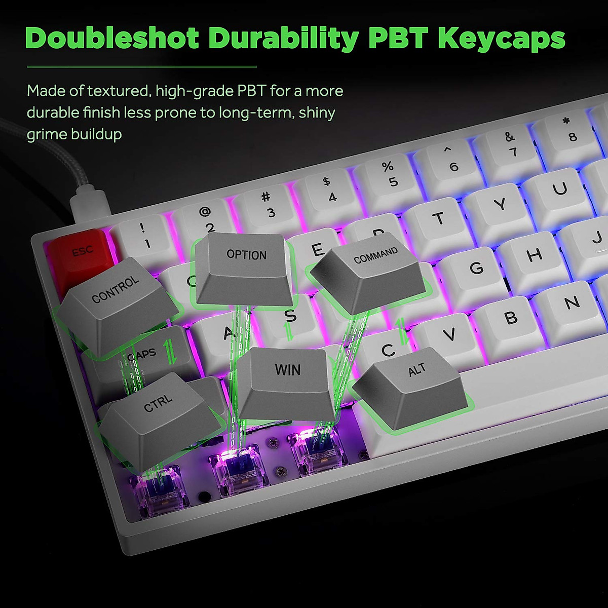 COSTOM SK64 60% Mechanical Gaming Keyboard, 61 Keys Multi Color RGB Illuminated LED Backlit Wired Programmable with PBT Heat Sublimation Keycaps for PC/Mac Gamer (Gateron Brown Switch)