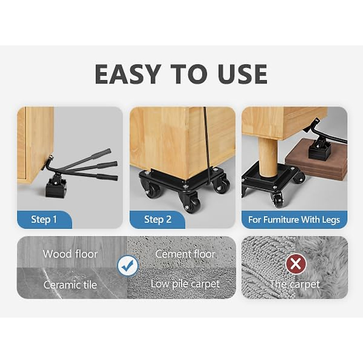 【Upgrade Large】KEDSUM Furniture Dolly with Baffle, 2000LBS Furniture Movers with 4 Wheels, Thickened Steel Panel Heavy Duty Dolly, Easy Sliders Dolly for Moving Appliances, Refrigerators, Sofa, Piano