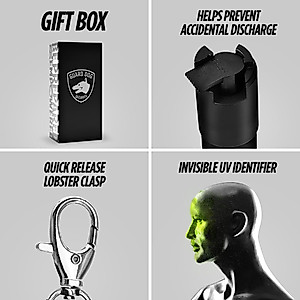 Guard Dog Security Pepper Spray Keychain for Self Defense with Small Leather Pepper Spray Case, OC Spray, 16 Feet Longer Range, UV Dye, Twist Top Safety, Lobster Clap (Black/Black 2-Pack)