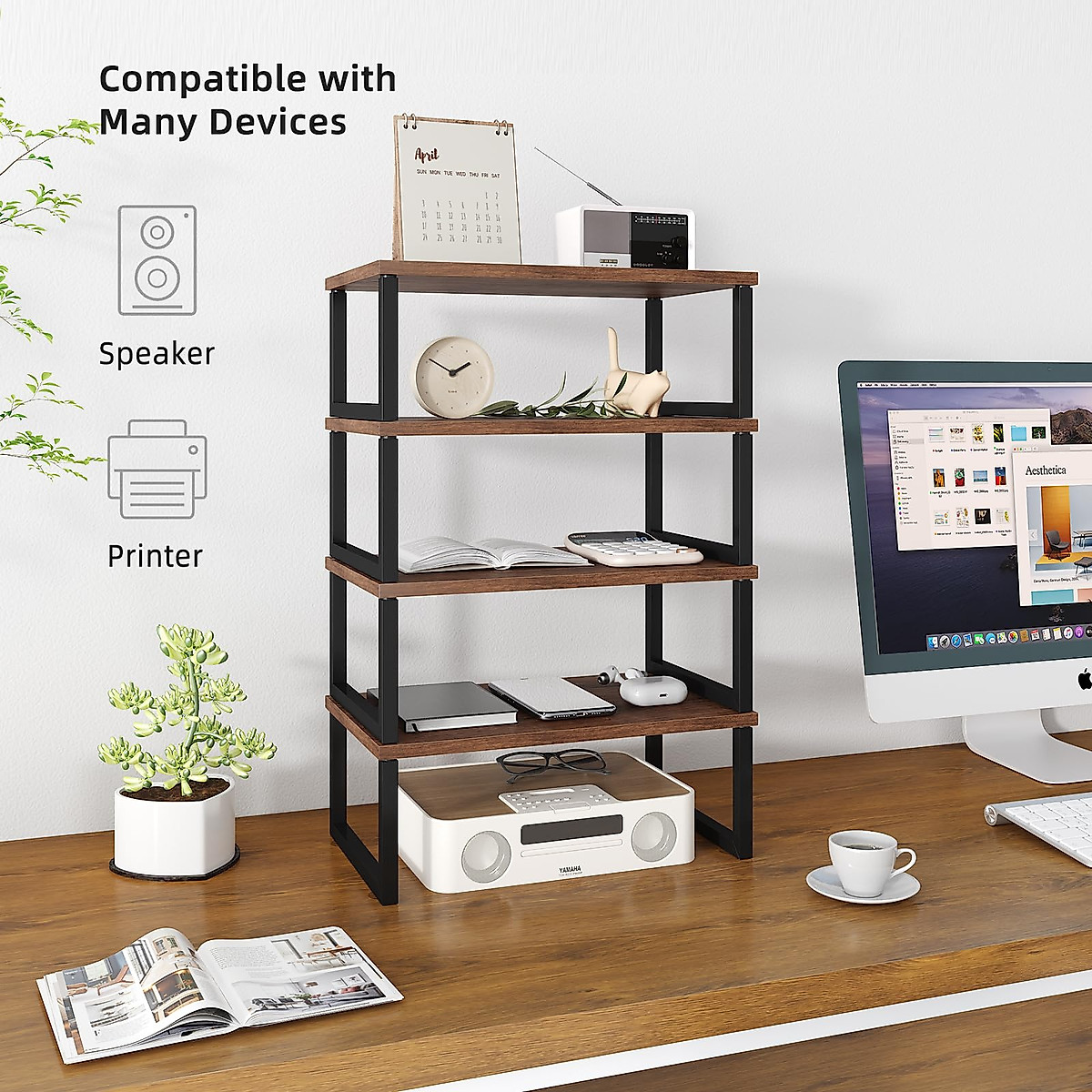 Simple Trending 2-Pack Wooded Monitor Stand Riser, Desk Organizer Stand with Anti-Slip Suction Cup for Laptop, Computer, iMac, Pc, Antique Brown
