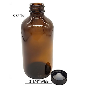 MagJo Naturals, Boston Round Glass Bottles with caps (8 Ounce Amber 6 Pack) 8 oz glass bottles with lids, amber brown glass bottles, packaged in the USA