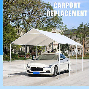 HFYZZ 10 x 20 Ft Heavy Duty Carport Replacement Canopy Cover Waterproof & UV Protected Car Garage Top Tent Shelter Tarp Cover with 44 Ball Bungees Cords, Only Top Cover, Grey