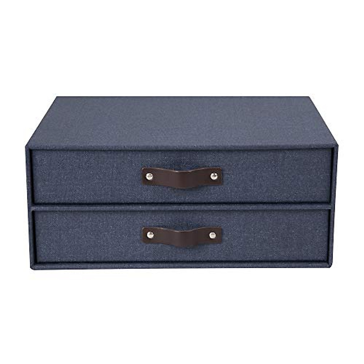 Bigso Birger 2-Drawer Canvas Fiberboard Easy Pull Handle Document Letter Box, 5.7 x 13 x 9.8 in, Blue