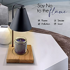 HME & Co. Candle Warmer Lamp for Jar Candles - Wooden Base Electric Candle Warmer Lantern, Dimmable Candle Lamp with Timer & 2 Bulbs - Black and Wood Candle Melting Lamp