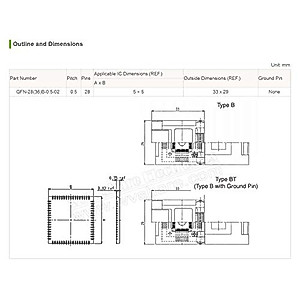 QFN28 Clamshell Programming Adapter Socket/Burning Socket/IC Test Socket QFN-28(36) B-0.5-02, 28-Pin, 0.5mm Pitch, IC Test Burn-in Socket, Applied to QFN28, MLP28, MLF28 Packages.