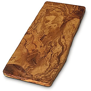 THE LIVE EDGE - Olive Wood Long Charcuterie Board | Rustic Large Wooden Cutting Board for Kitchen | Cheese and Bread Cutting Wood Board | Handmade Cutting Board for Meat | 16"L x 6.75"W x 0.75"Th