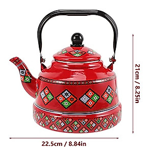 DOITOOL Enamel Tea Kettle Vintage Stovetop Tea Pot Hot Water Boiling Kettle Gas Cooker Kettle Coffee Pot with Handle 2.5L Red
