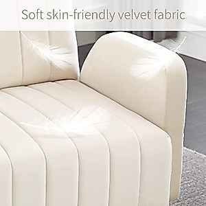 Villeston Accent Chairs Set of 2 for Living Room Velvet High Back Comfy Armchair Single Sofa with Metal Legs for Bedroom Office, Beige