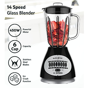 EUROSTAR 450W 14-Speed Glass Jar Blender (BLACK)