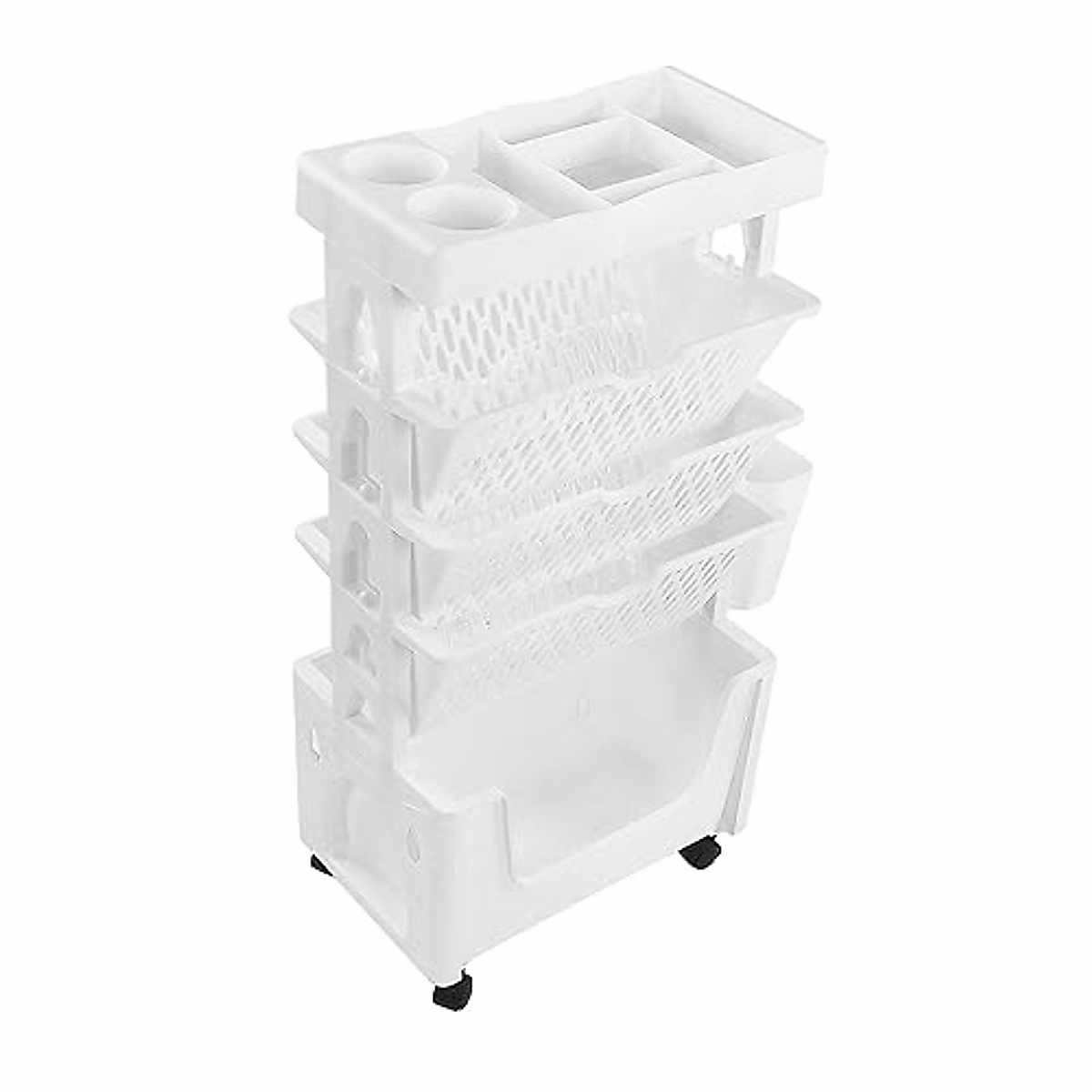 DULRLLY 5 Layer Rolling Book Cart for Teachers Movable Rolling Utility Storage Cart with Wheels Small Book Rack Storage Bookshelf Mobile Book Shelf Bookcase Organizer for Office Classroom(White)