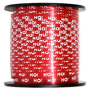 Gift Boutique Christmas Curling Ribbon 4 Pack Rolls Printed Red Green & White Stripes, HO, Santa Hat, Merry Xmas Party Crafts Supply Decorations- 350 Yards Per Roll - Total of 4200 Feet 5mm Ribbon