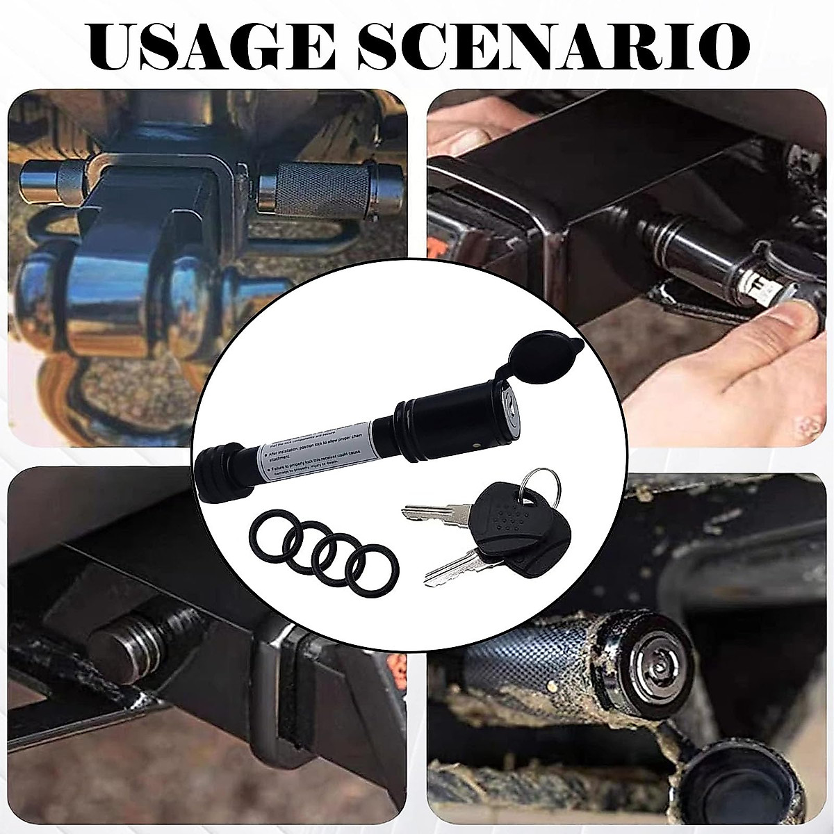 UGSHY 1 PC Trailer Hitch Lock, Pin Diameter 5/8" Fits 2" Receiver, Anti-Theft Locking Hitch Trailer Lock with Key, Universal for Most Trailer, Truck, RV Accessories (Black)