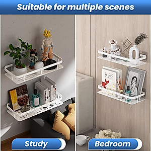 lanlord Wall Mounted Shower Caddy Shelf Organizer Rack,2 Pack No Drilling Adhesive Shower Shelves,Bathroom Shower Organizers and Storage,Save Space With Hooks,Apartment Essentials (White 2LWLT).