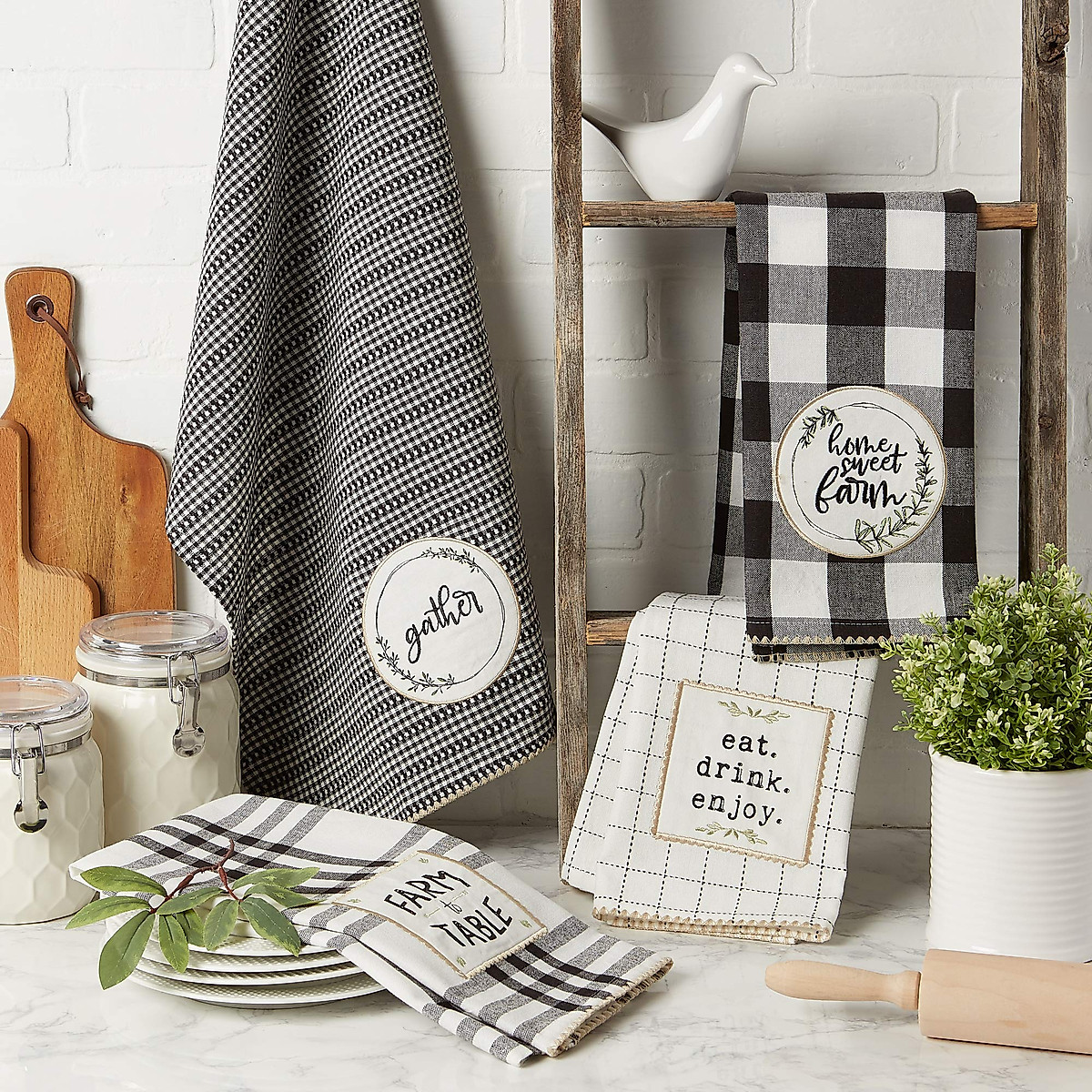 DII Home Sweet Farmhouse Kitchen Collection, Dishtowel Set, 18x28, Black, 4 Count