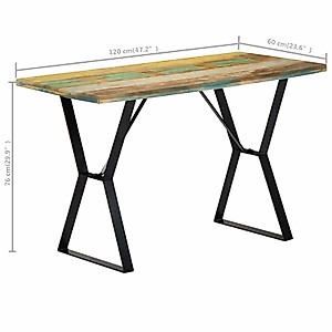 Tidyard Dining Table 47.2 x 23.6 x 29.9 Inch Solid Reclaimed Wood Wooden Dinner Table for Kitchen, Bistro, Home Furniture Multicolor