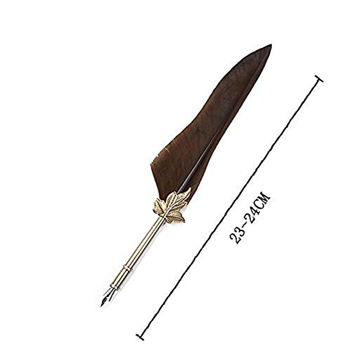 Calligraphy Feather Pen Set- Vintage Writing Feather Quill Pen Ink Set- 5pcs Metal Pen Nib Wedding Gift Set (Compass Box Feather Pen)