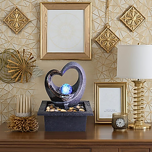 Ferrisland Tabletop Water Garden Zen Fountain with LED Light, Fountain Fengshui Indoor Decoration – Zen Meditation Tabletop Decorative Waterfall Kit with Submersible Pump for Office and Home Decor