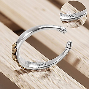 LOVECOM 925 Sterling Silver Rings for Women Girls Wedding Bands High Polish Lotus Flower Statementt Open Finger Ring Stackable Rings Jewelry Adjustable Ring Christmas Gifts